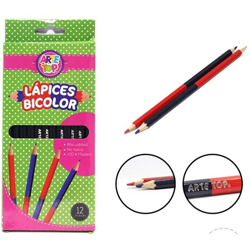 GENERICO Pack 3 Lápiz bicolor triangular delgado rojo y azul ...