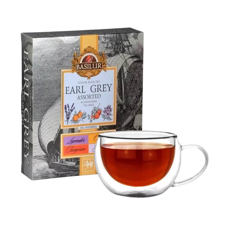 BASILUR Pack Te Basilur Earl Grey 40 Unid mas Taza Doble Vidrio ...