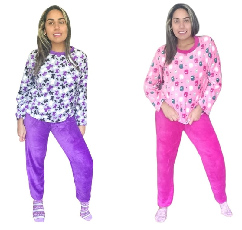 GENERICO Pack 3 Pijamas Mujer Largo Polar Invierno Diseños Variados ...