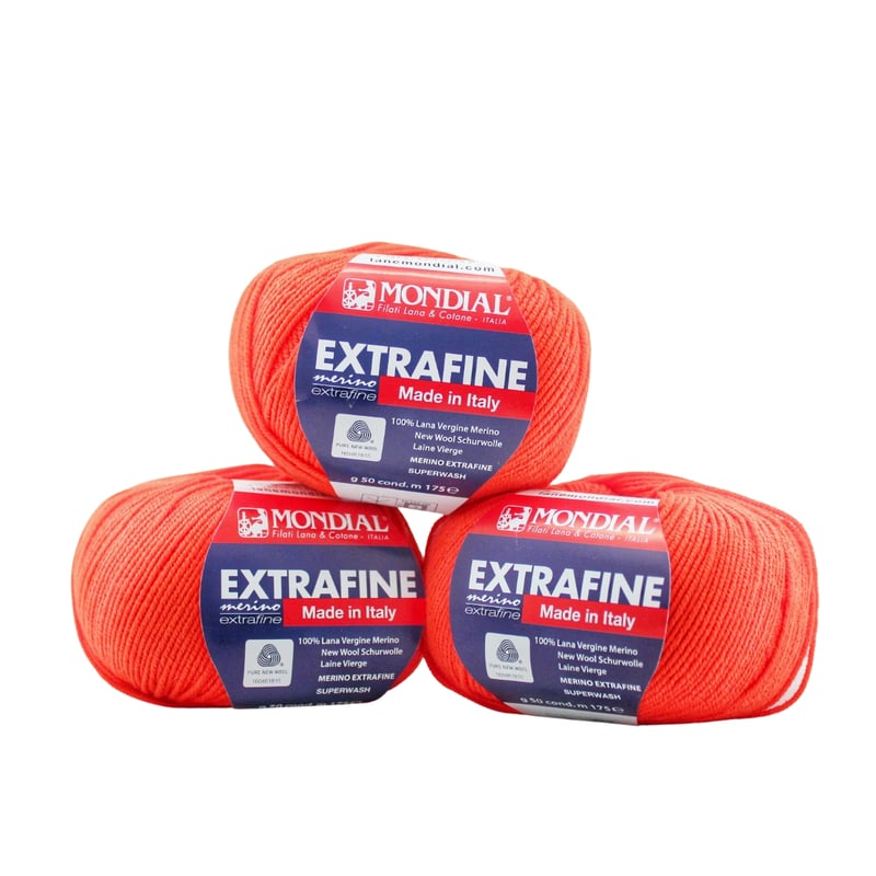 LANE MONDIAL Lana Merino Extrafine Naranjo Flúor - Pack 3 Unid ...