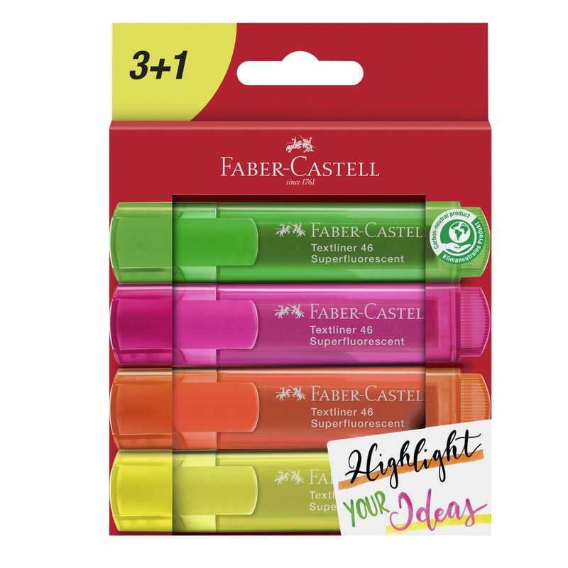 FABER-CASTELL Destacador 46 Super Fluor Faber-Castell x4 Colores ...