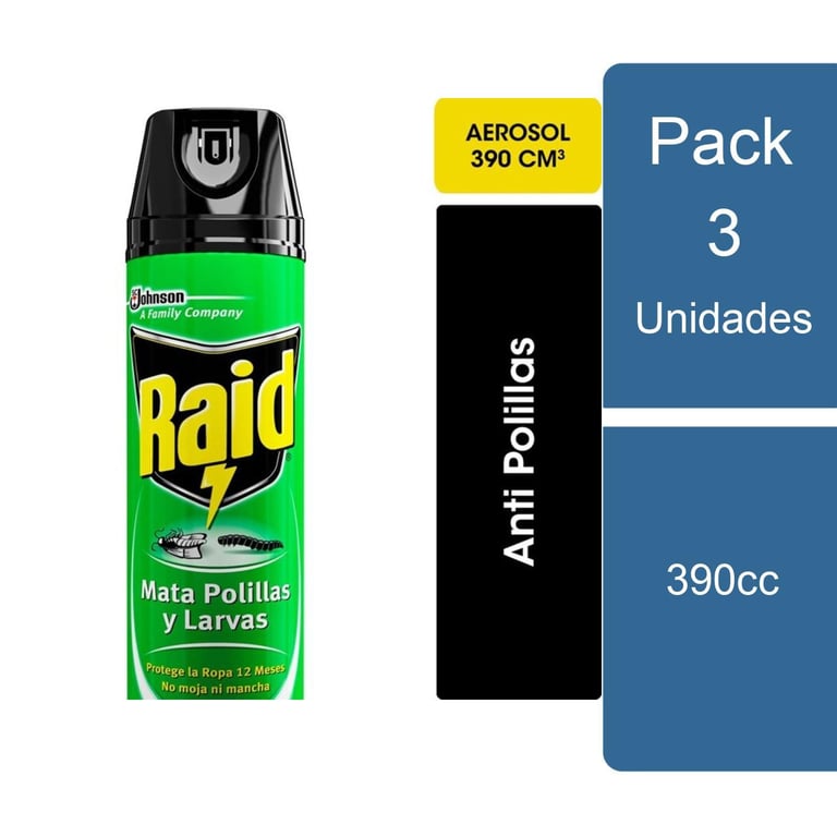 RAID Pack 3 Insecticida Mata Polillas y Larvas 390cc Raid | falabella.com