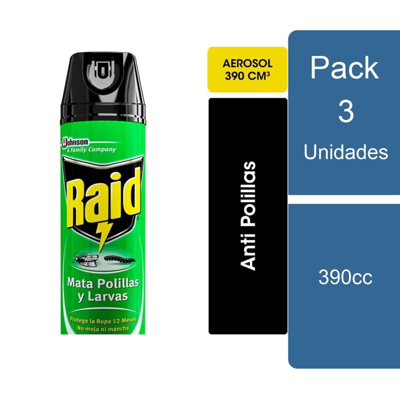 RAID Pack 3 Insecticida Mata Polillas y Larvas 390cc Raid | falabella.com
