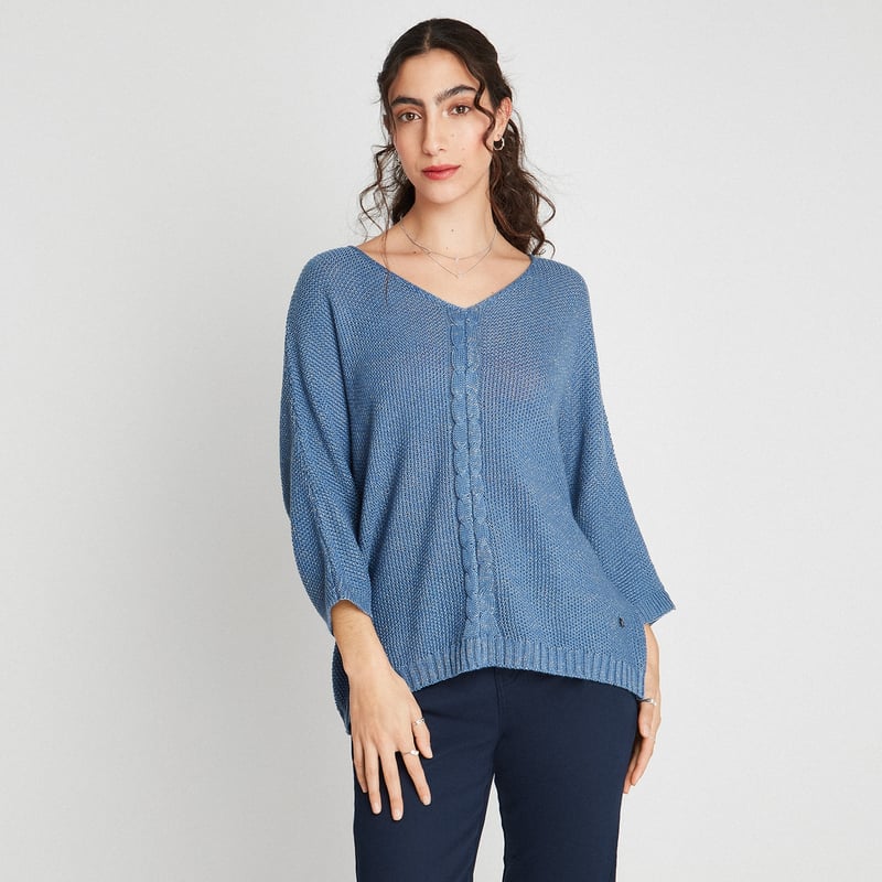 CURVI Sweater Indigo Manga 3/4 Cuello V Con Trenza Mujer Curvi ...