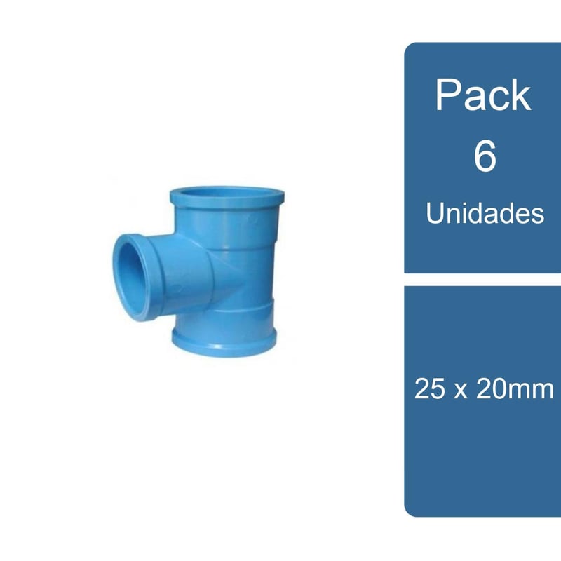GENERICO Pack 6 Tee Reducción PVC Hidráulico SO 25 x 20mm PVC ...