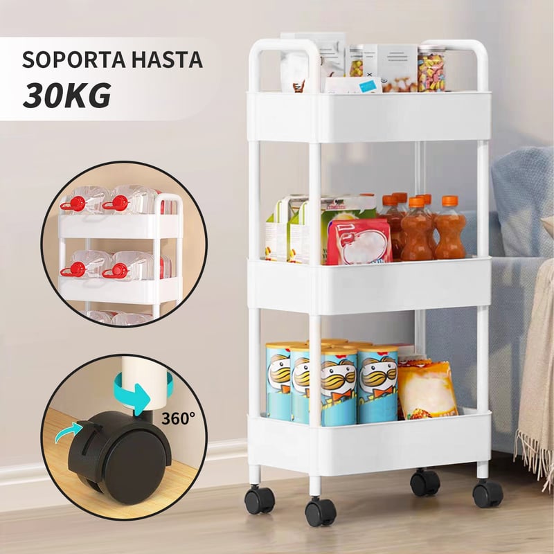 Carrito Carro Organizador Ruedas Multiuso 3 Niveles 2 Asas Blanco ...