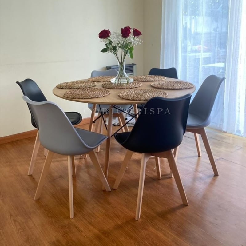 Comedor Mesa Eames 120 Madera mas 6 sillas tulip acolchadas | Sodimac ...
