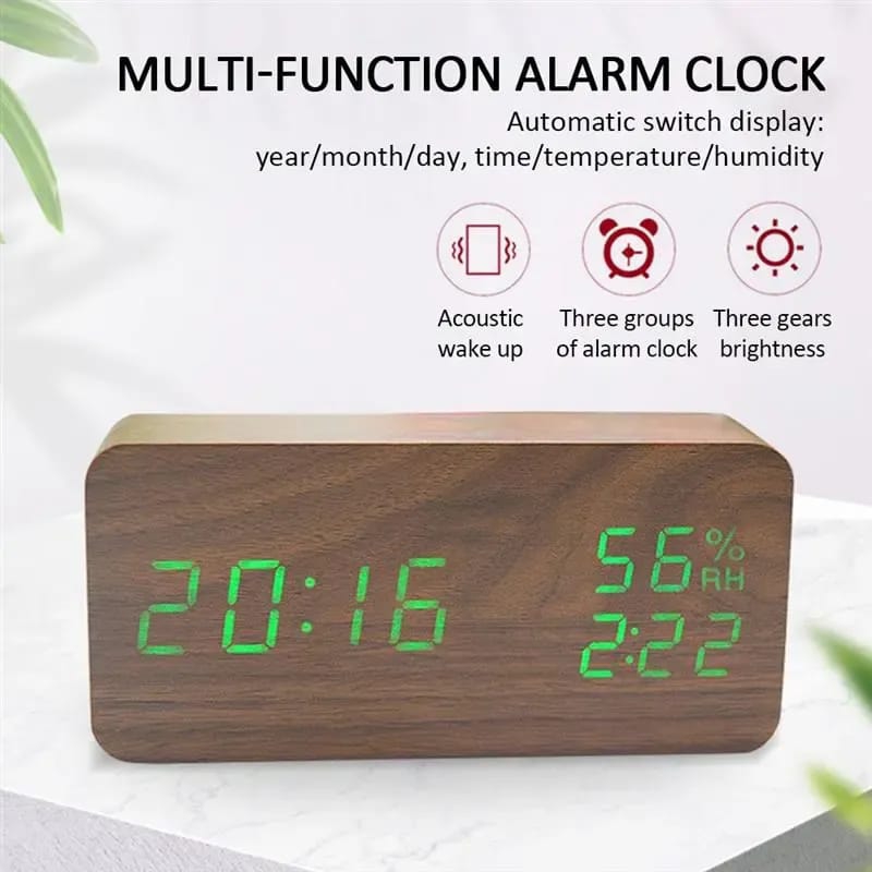 RELOJ ALARMA DESPERTADOR DIGITAL DE MADERA NUMEROS VERDE | Sodimac Chile