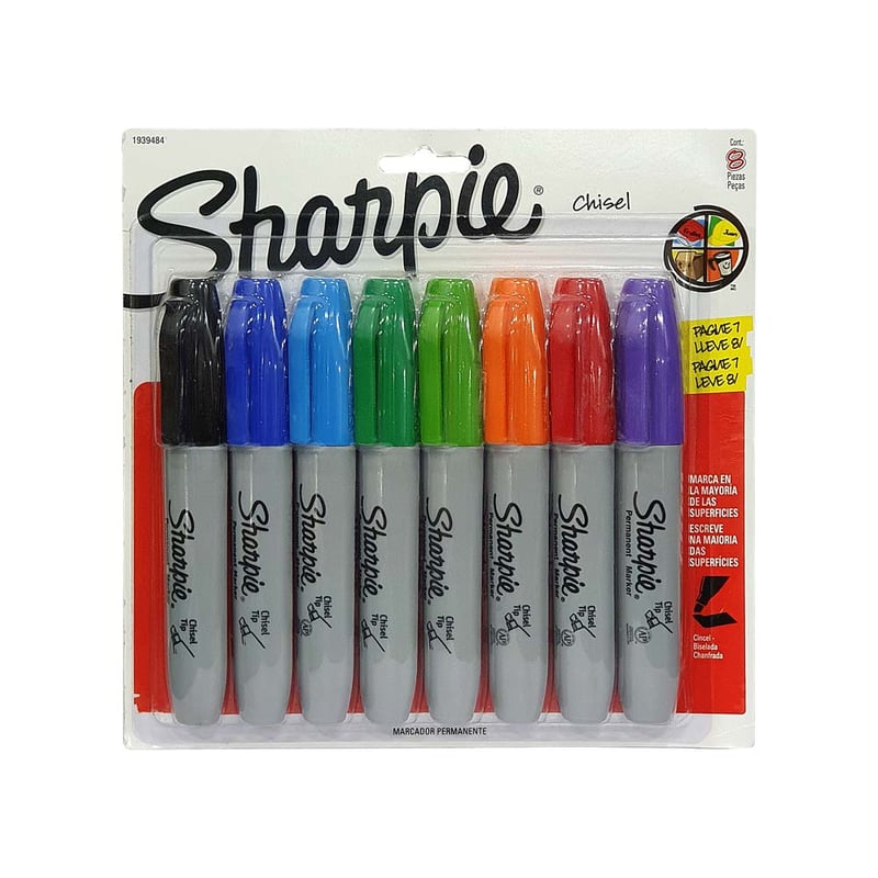 SHARPIE Marcador Sharpie 8 Colores Punta Biselada Permanente ...