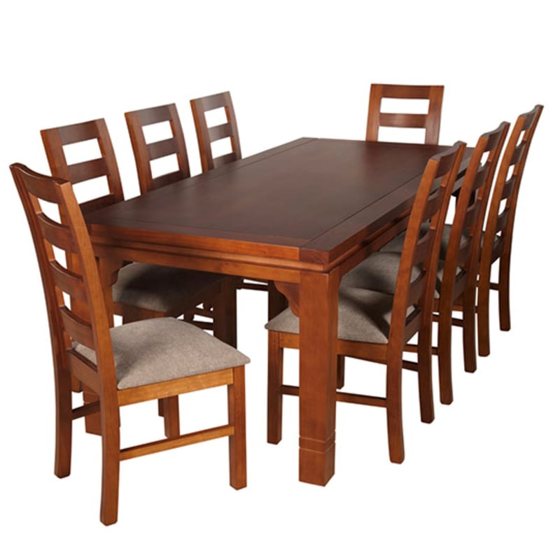 ARTHOME JUEGO DE COMEDOR AMELIA 8 SILLAS MADERA COLOR MIEL TAPIZ CAFE ...