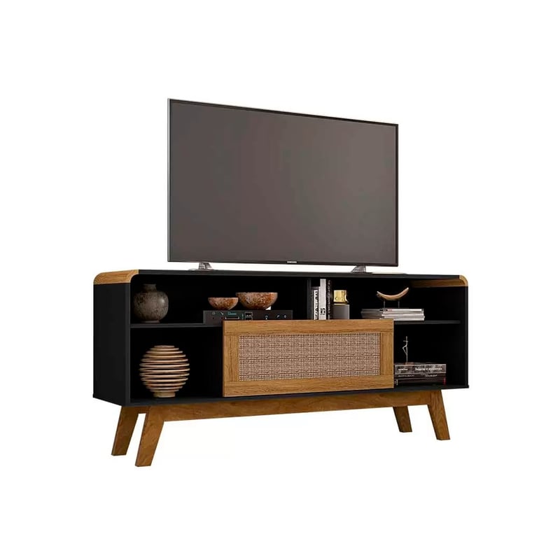 Rack Tv 55 Lazuli Negro Rattan | Sodimac Chile
