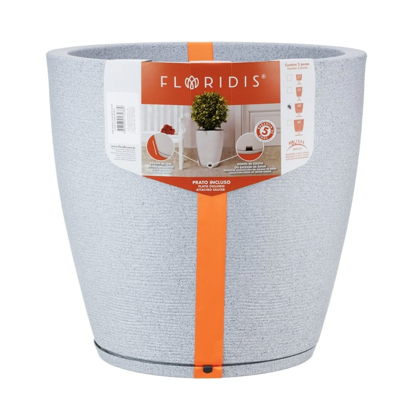 FLORIDIS MACETERO FLORIDIS GRIS CLARO AMSTERDAM 45CM ALTO CON PLATO ...