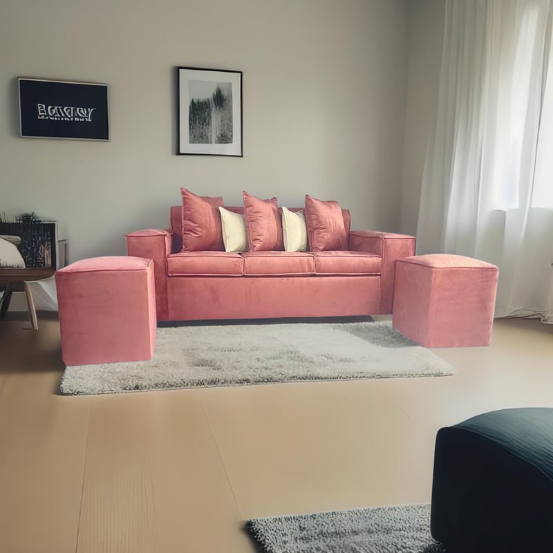 RUZAM MOBEL SOFA ROSES 3 CPOS 2 POUF FELPA ROSA | falabella.com