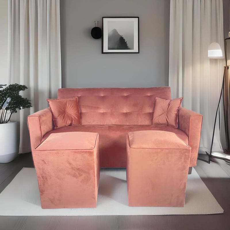 RUZAM MOBEL SOFA URBANO PALO ROSA FELPA DOS POUF | falabella.com