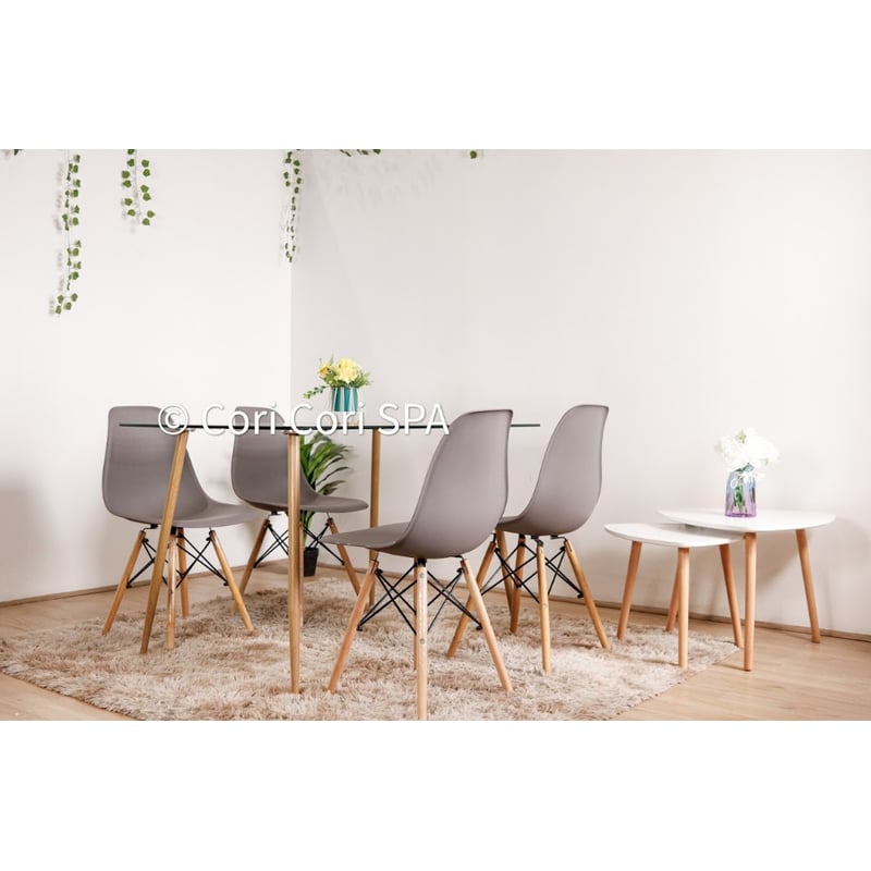 Comedor Vidrio 120x 80cm y 4 Sillas Eames Replica GRIS | Sodimac ...