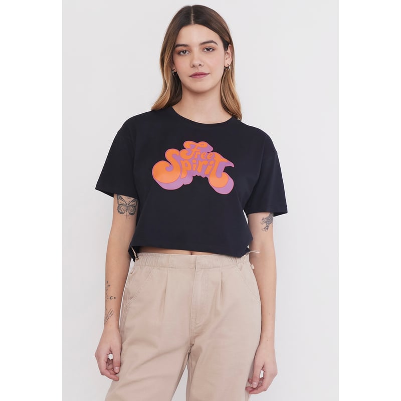 CORONA Polera Mujer Fun Manga Corta Crop Negro Spirit Corona ...