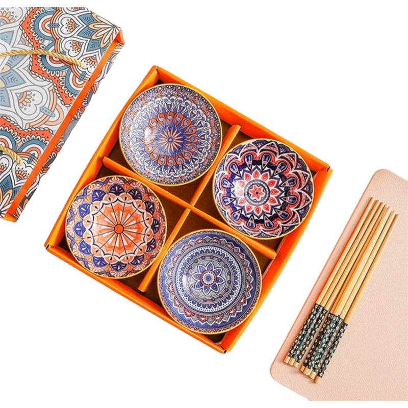 MAILYDEAS HOGAR Y MAS Set de 4 Bowl de cerámica con palillos ...