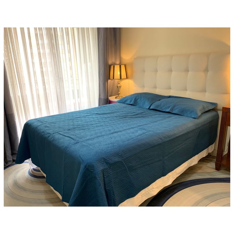DIANA CUBRECAMA QUILT DE VERANO 2 PLAZA AZUL UNICOLOR DELGADO ...