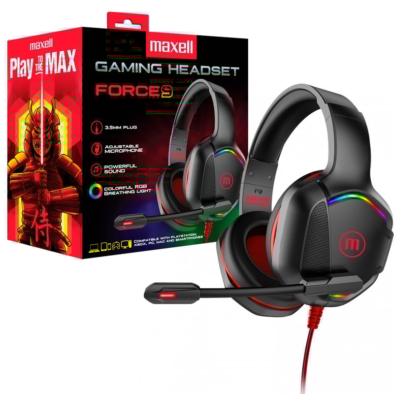 MAXELL Audifonos Gaming Maxell CA-H-MIC Force 9 Ajustable Led RGB ...