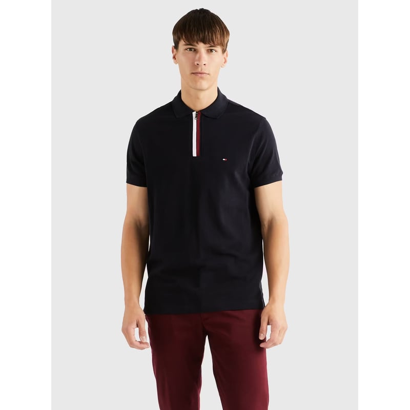 TOMMY HILFIGER Polo Con Cierre Corte Regular Azul Hombre | falabella.com
