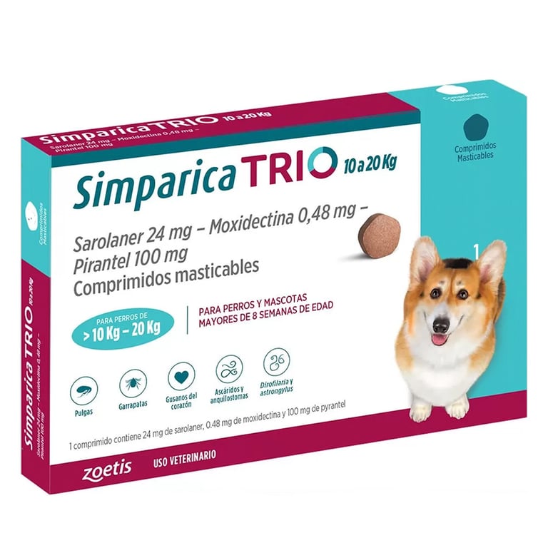 ZOETIS Simparica Trio Antiparasitario X1 Comp 10 - 20 Kg | falabella.com