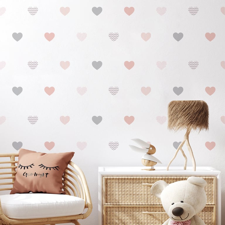 CREA TALLER Corazones rosa y gris vinilo stickers deco muro dormitorio ...
