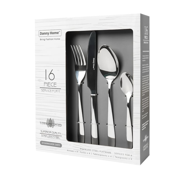 DANNY HOME Set de 16 Cubiertos Acero Inoxidable Titanium Coated Danny ...