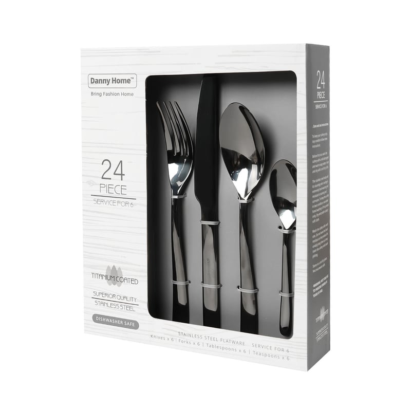 DANNY HOME Set de 24 Cubiertos Negros Titanium Coated Plus Danny Home ...