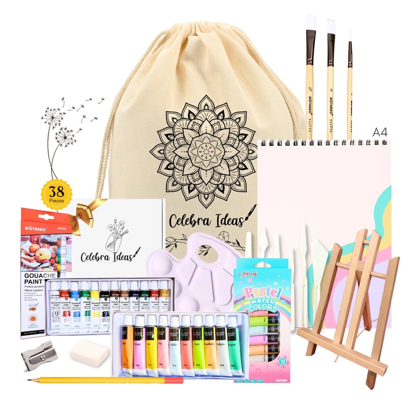CELEBRA IDEAS SET ARTE PINTURA GOUACHE C TONOS PASTEL KIT ARTE 38 ...
