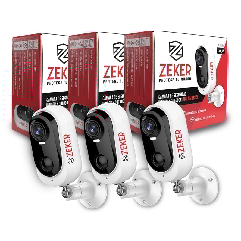 ZEKER Pack x3 Cámara de Seguridad Wifi Inalámbrica Ext Zeker 3MP ...