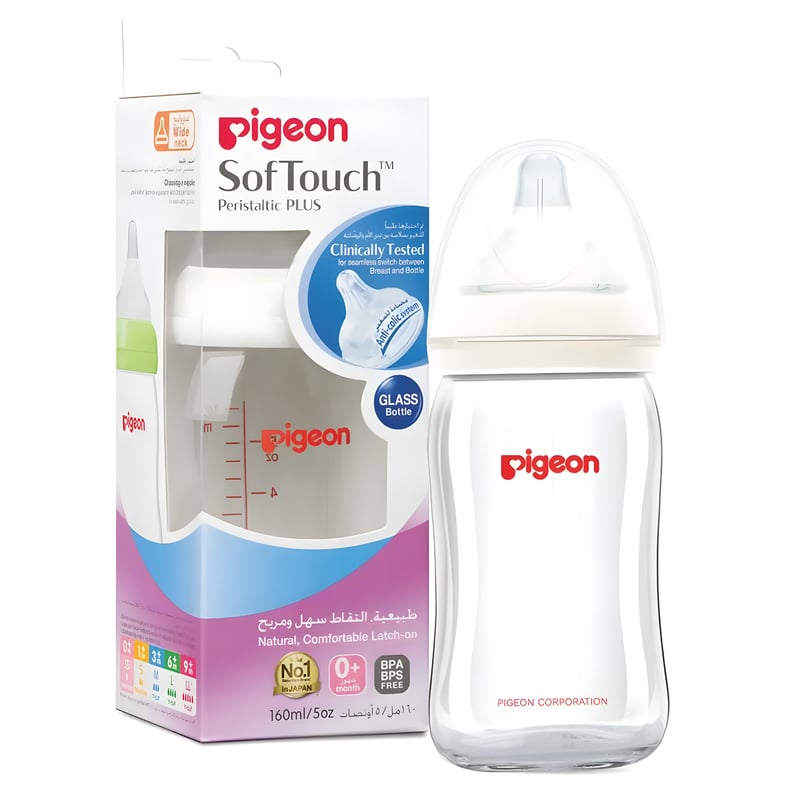 PIGEON MAMADERA DE VIDRIO 160ML PIGEON BOCA ANCHA SOFT TOUCH | falabella.com