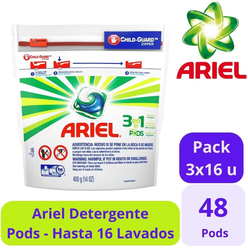 ARIEL Ariel Pods Detergente 3 En 1 - 16 Cápsulas - 3Uds | falabella.com