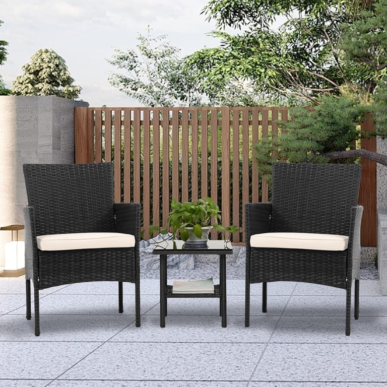 ELEMENT DESIGN Juego de Terraza y Balcón de Ratán Sintético 3 Piezas ...