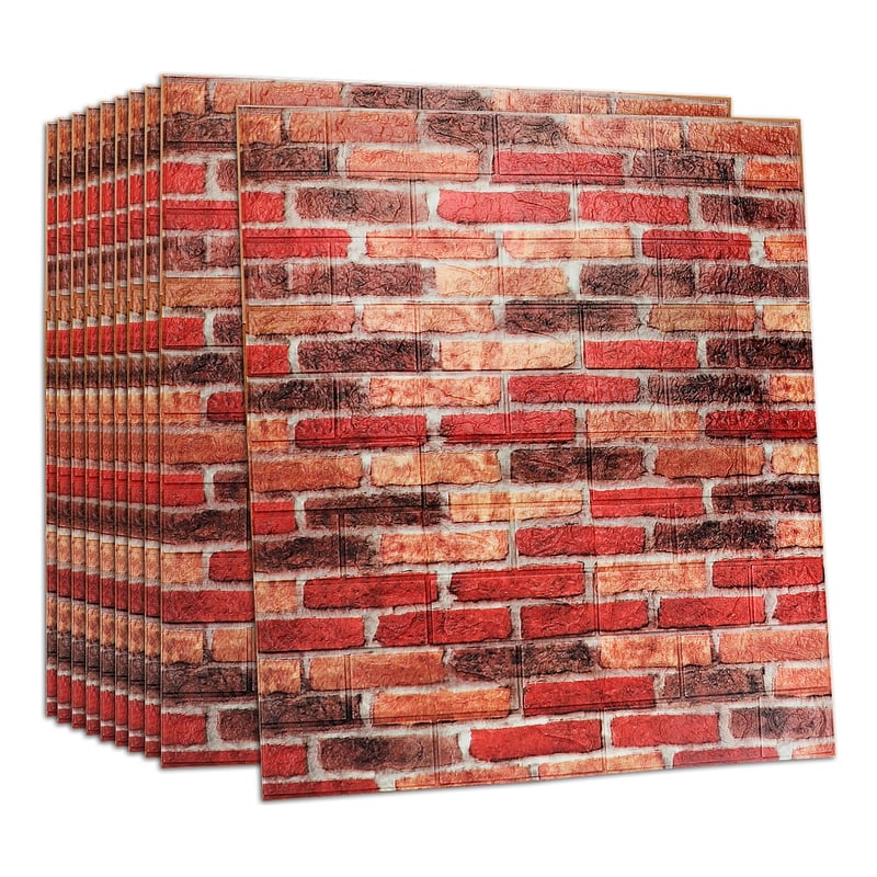 Pack 10 Laminas Papel Mural 3d Ladrillo Pared Rojo clásico 77x70cm ...