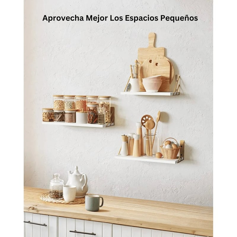 GENERICO Repisas Flotantes De Madera KIT X3 Estantes Blanco con Dorado ...