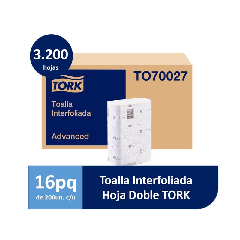 TORK Toalla de Papel Interfoliada Tork Advanced 16paq x 200 Hojas ...