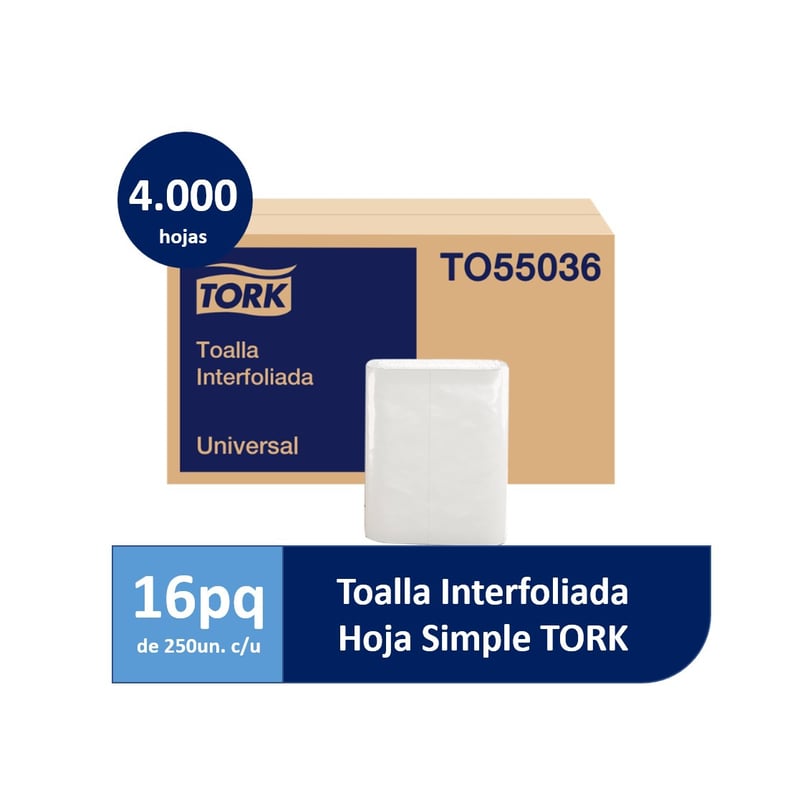 Toalla de Papel Interfoliada Tork Universal 16paq x 250Hojas | Sodimac ...