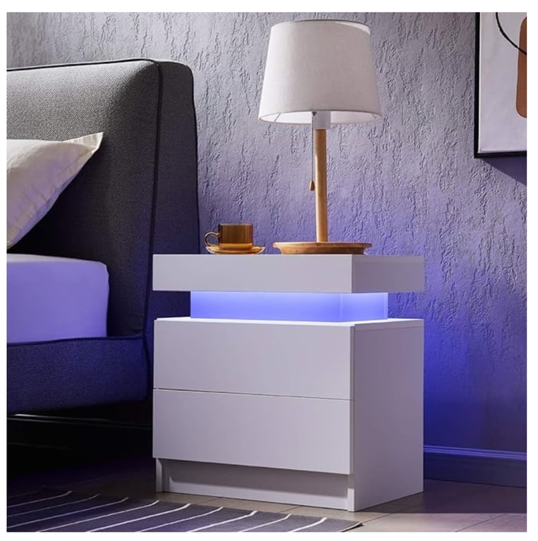 HOMER DESIGN Velador Con Luz Variable 16 colores Con 2 Cajones 52*35 ...