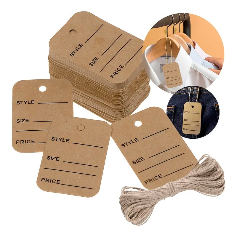 GENERICO 100 Etiquetas Tags De Papel Kraft Para Precios Ropa 5x3cm ...
