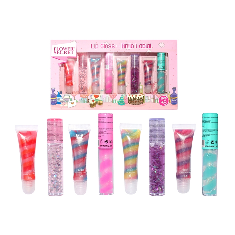 FLOWER SECRET Set de 8 Brillos Labiales para Niñas con Glitter ...
