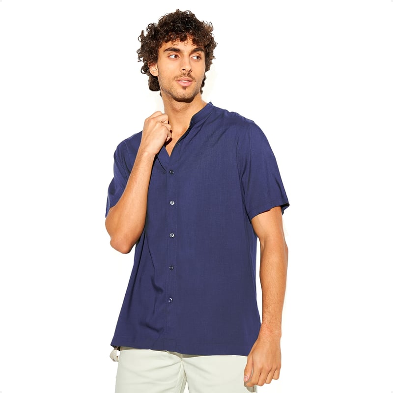 MILLAM Camisa de Lino Manga Corta Hombre Cuello Mao Azul | falabella.com MILLAM Camisa de Lino Manga Corta Hombre Cuello Mao Azul | falabella.com