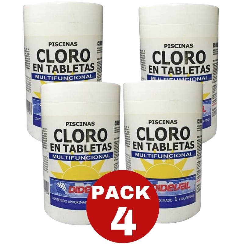 GENERICO Cloro En Tabletas Triple Acción Piscinas 1 Kg. Pack 4 Unid ...