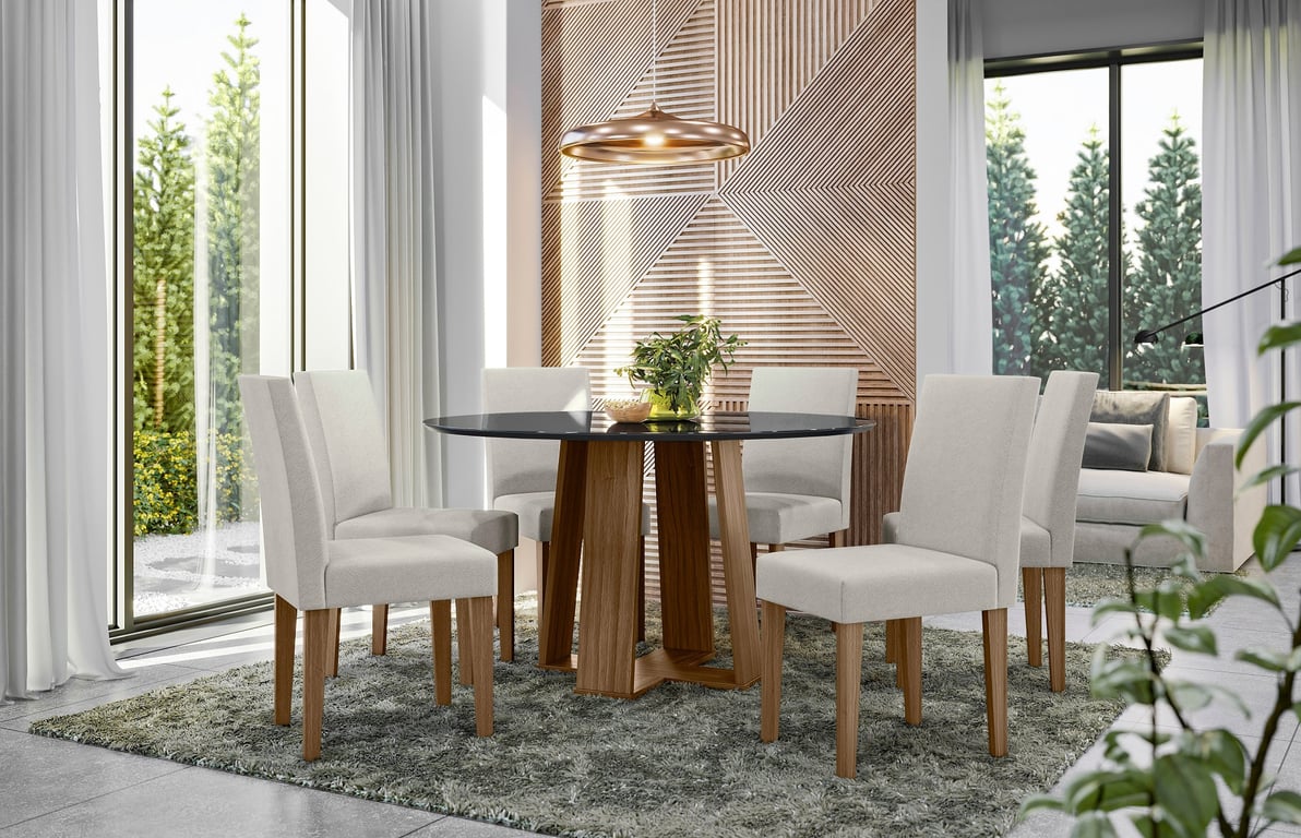 JDO & DESIGN Juego de comedor Isabella 6 sillas beige/ cubierta negra ...