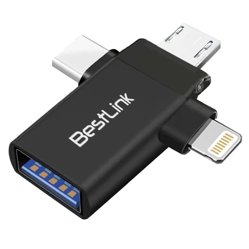 BESTLINK Adaptador celular USB C Micro USB y Lightning a USB 3.0 ...