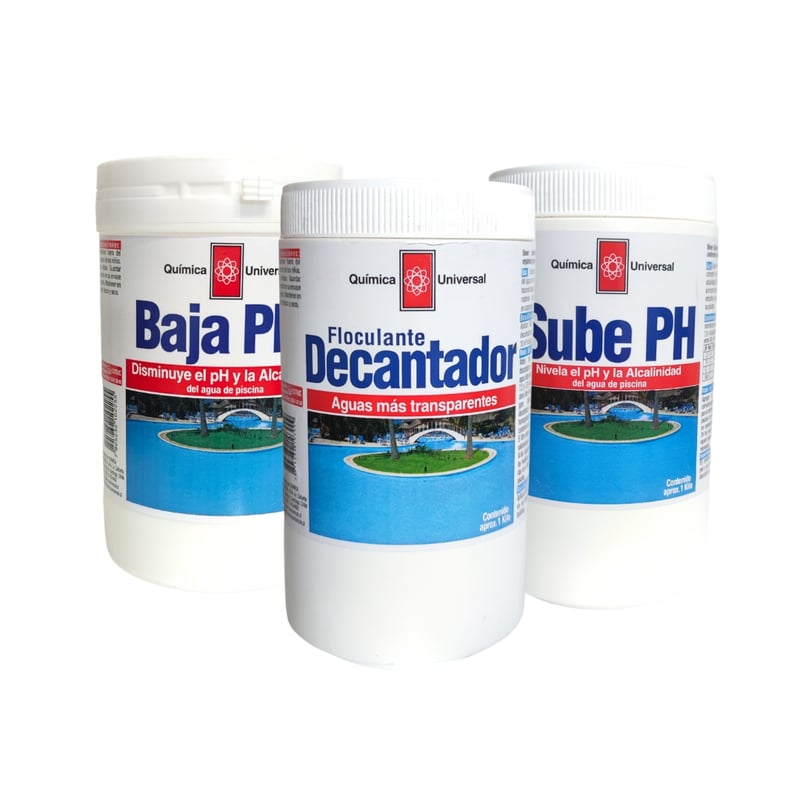 QUIMICA UNIVERSAL Kit Piscina Baja Ph Decantador Y Sube Química ...