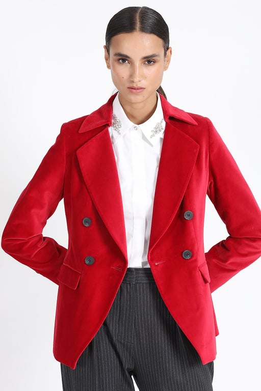 LIOLA Blazer Con Entalle Cruzado Terciopelo Rojo Liola | falabella.com