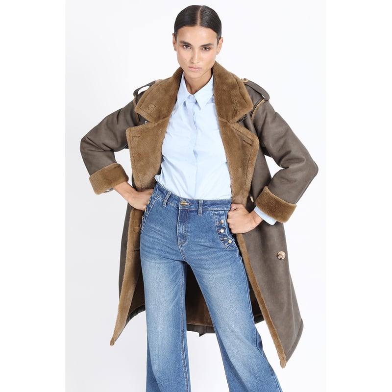 LIOLA Abrigo Doble Faz, Efecto Cuero Y Piel, Café Liola | falabella.com