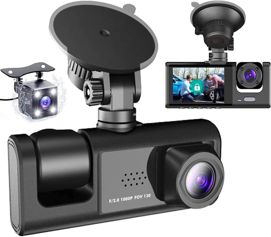 Cámara De Auto 3 En 1 Frontal Trasera Y Dentro 1080p Hd | Sodimac Chile