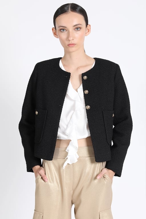 LIOLA Chaqueta Recta Cropped Tweed, Negro Liola | falabella.com
