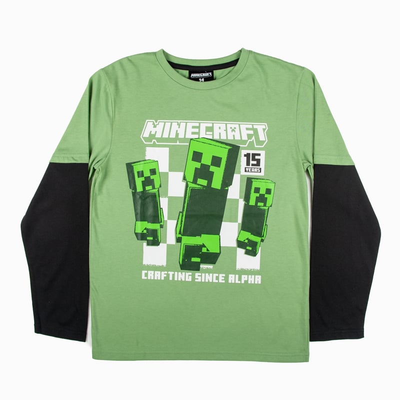 MINECRAFT Polera Manga Larga Niño Doble Manga Creepers Verde Minecraft ...